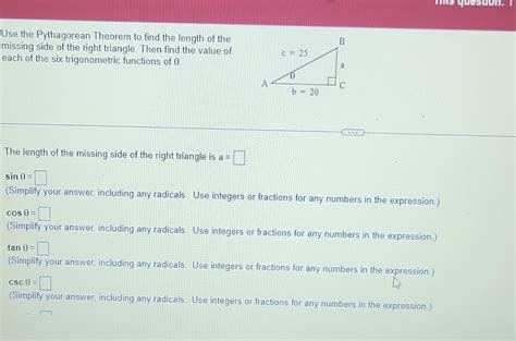 Solved Use The Pythagorean Theorem To Find The Length Of The Chegg