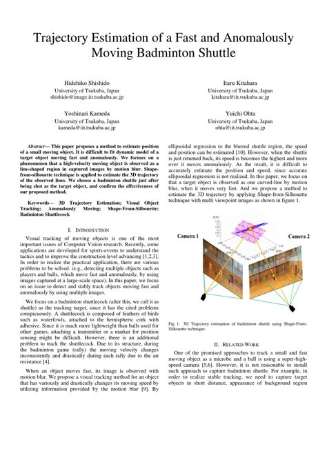 Pdf Trajectory Estimation Of A Fast And Anomalously Moving Badminton