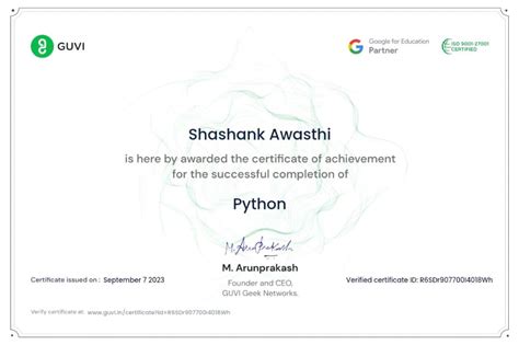 Shashank Awasthi On Linkedin Guvi Guvicertified Pythonprogramming Learning Learningandgrowing
