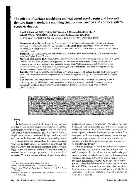 Pdf The Effects Of Surface Machining On Heat Cured Acrylic Resin And Two Soft Denture Base