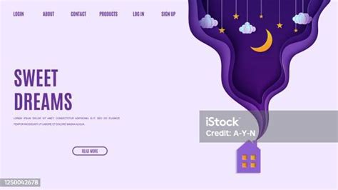 종이 컷 스타일의 밤 하늘 굴뚝에서 연기와 웹 페이지 디자인 템플릿 귀여운 집 금별 구름과 달 종이 컷 아트와 보라색과 파란색 그라데이션3d 배경 벡터 벽지 잠자기에 대한