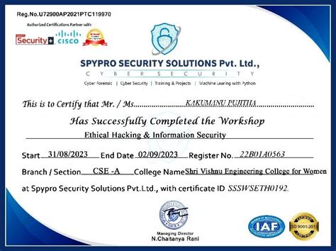 Kakumanu Pujitha On Linkedin Svecwcse Spyprosecuritysolutions Cisco