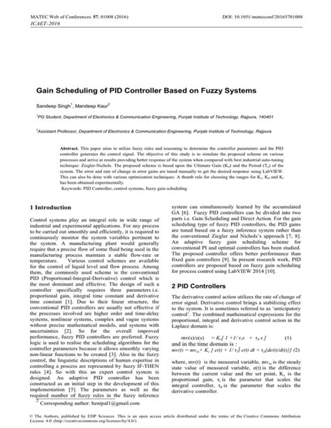 Gain Scheduling Of Pid Controller Based On Fuzzy Systems