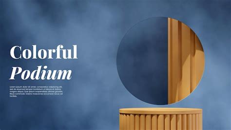 3d визуализация шаблона сцены желтый подиум в форме столба в пейзажной тени синей