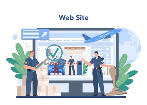 Customs Officer Online Service Or Platform Passport Control At The Airport Stock Illustration