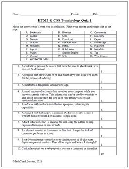 Basic Web Design Vocab Quiz Editable Computer Sciences By TechCheck Lessons