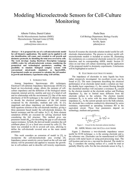 Pdf Modeling Microelectrode Sensors For Cell Culture Monitoring