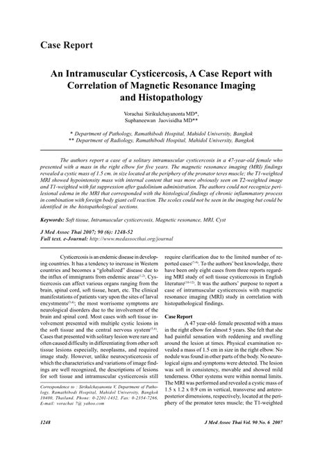 An Intramuscular Cysticercosis A Case Report With Correlation Of Magnetic Resonance Imaging And