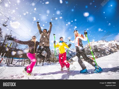 Group Friends Ski On Image And Photo Free Trial Bigstock