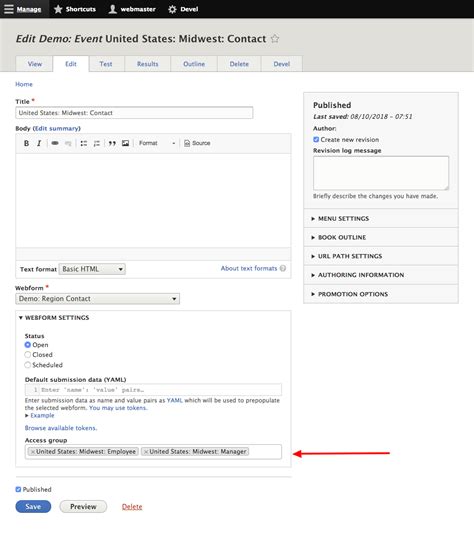 Added Webform Access Module With A Demo Regional Contact Module