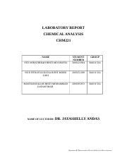 LAB REPORT EXPERIMENT Docx LABORATORY REPORT CHEMICAL ANALYSIS