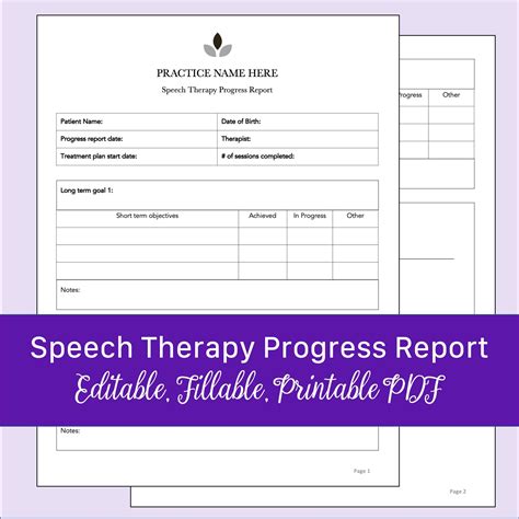 Speech Therapy Progress Report Template Editable Fillable Printable Pdf Etsy
