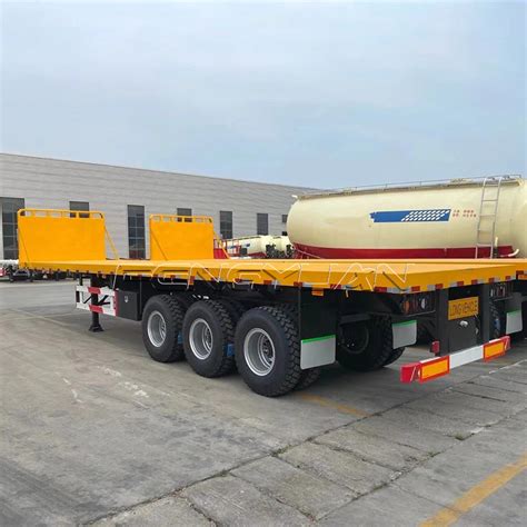 50 Ton 40 Ft 3 Axles Container Loading Flatbed Semi Truck Trailer