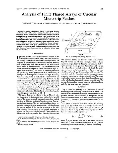 Pdf Analysis Of Finite Phased Arrays Of Circular Microstrip Patches