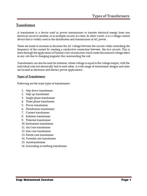 Types Of Transformer Pdf Transformer Inductor