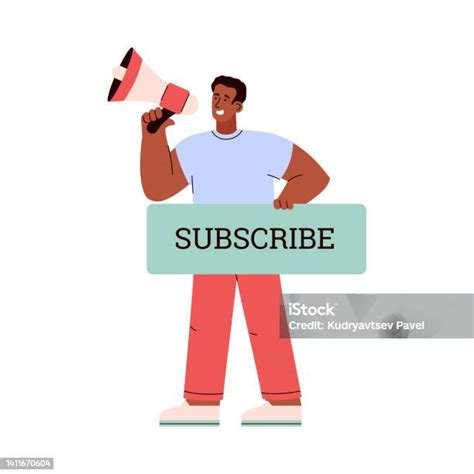 라우드 스피커가있는 행복한 남자는 구독 플랫 스타일을 광고합니다 휴대용 마이크에 대한 스톡 벡터 아트 및 기타 이미지 휴대용 마이크 사람들 한 사람 Istock