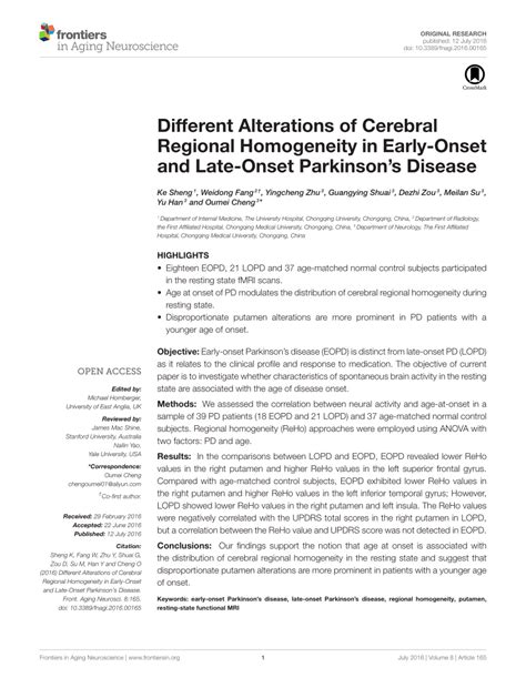 Pdf Different Alterations Of Cerebral Regional Homogeneity In Early