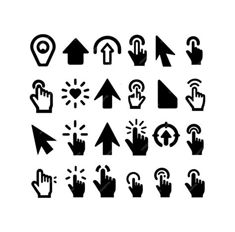 Set Of Arrow Web Cursors Set Computer Pointer Click Icon Clicking Arrows Or Hands Cursors