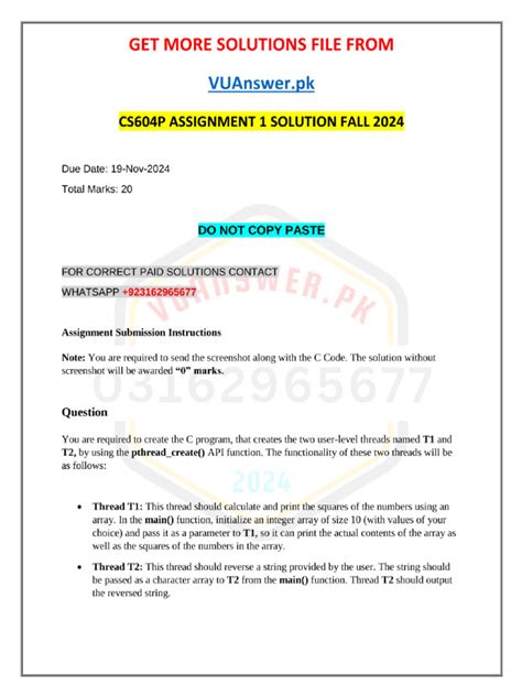 Cs604p Assignment 1 Solution Fall 2024 Pdf