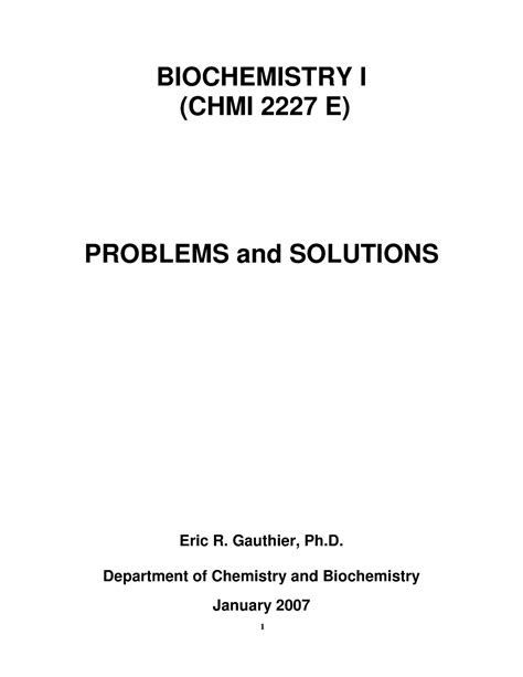 Bioc Problemset Bioch BIOCHEMISTRY I CHMI E PROBLEMS And SOLUTIONS Eric R Gauthier