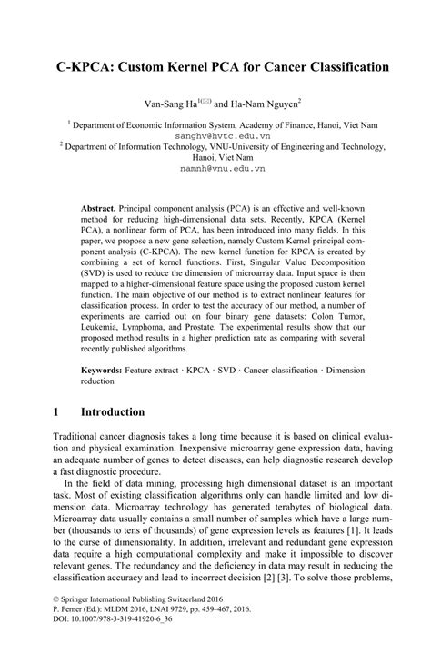 Pdf C Kpca Custom Kernel Pca For Cancer Classification
