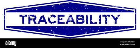 Grunge Blue Traceability Word Hexagon Rubber Seal Stamp On White