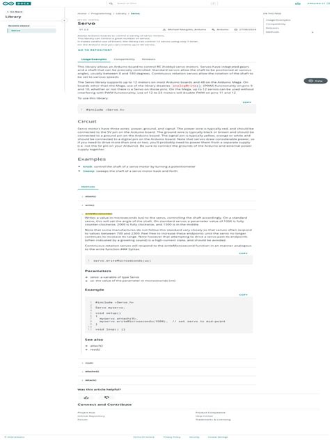 Servo Arduino Documentation Pdf Manufactured Goods Electrical