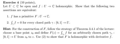 solved exercise 4 10 points let u⊂c be open and f u→c