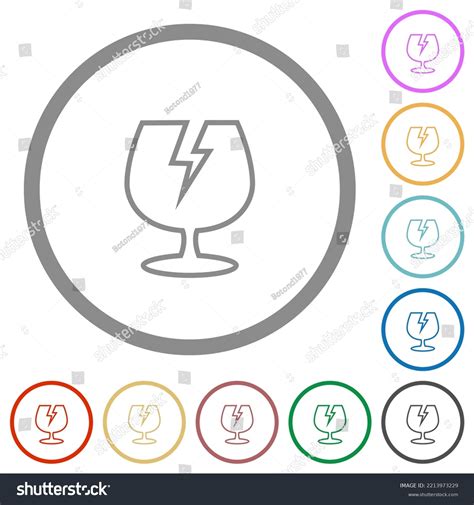 Fragile Symbol Outline Flat Color Icons Stock Vector Royalty Free
