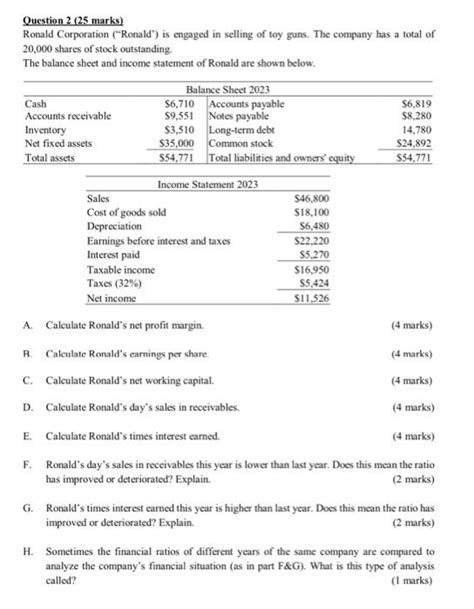 Solved Question 1 25 Marks Use The Following Information