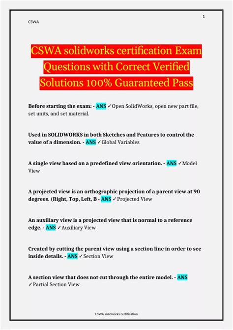 Cswa Solidworks Certification Exam Questions With Correct Verified