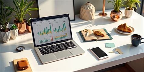 Modern Home Office Setup With Laptop And Graphs Stock Illustration Illustration Of Graphs