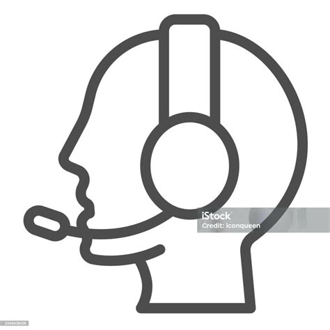 컨설턴트 남자 헤드폰 라인 아이콘 디자인 모집 개념 벡터 그래픽입니다 헤드셋을 가진 인간의 머리 흰색 배경에 지원 기호 모바일 또는 웹 디자인을 위한 개요 스타일 아이콘