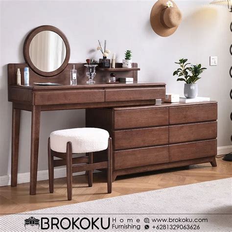 Jual Meja Rias Kayu Jati Minimalis Modern Stool Set Cermin Bhf 133