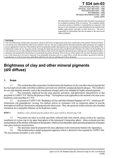T 534 - Brightness of clay and other mineral pigments (d/o diffuse)