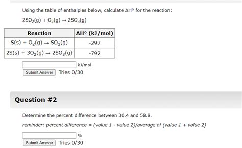 solved using the table of enthalpies below calculate ahº