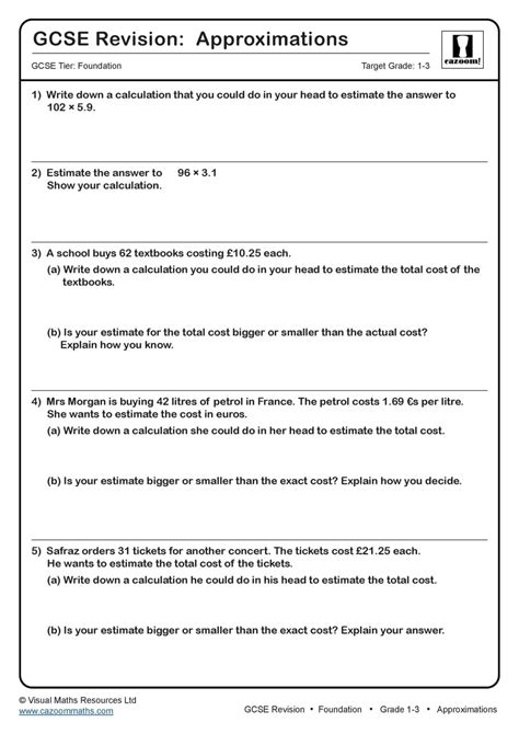 Approximations Gcse Questions Gcse Revision Questions