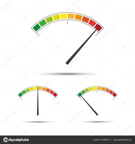Set Of Simple Vector Tachometers With Indicators In Red Yellow And Green Part Stock Vector By