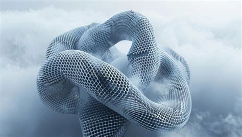 Misty Ethereal D Render Of Abstract Twisted Mesh Geometric Shape Stock Illustration