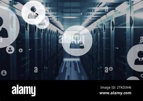 Animation Of Profile Icons Over Bars On Data Server Racks In Server Room Digital Composite