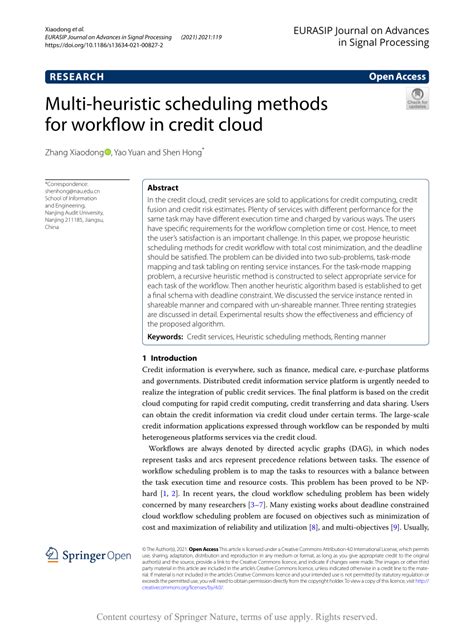 pdf multi heuristic scheduling methods for workflow in credit cloud