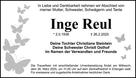 Traueranzeigen Von Inge Reul Trauer Nn De