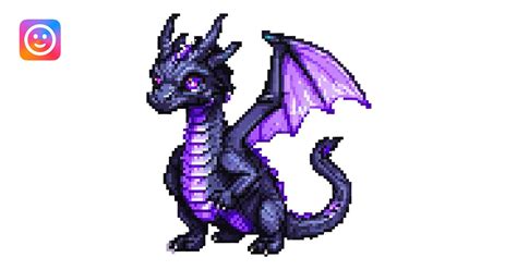 Pixel Art Minecraft Ender Dragon Blocky Black Scales Purple Eyes No