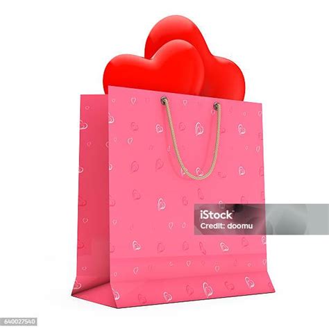 빨간 하트가있는 핑크 종이 쇼핑 백 3d 렌더링 2월에 대한 스톡 사진 및 기타 이미지 2월 가방 기업 재무와 산업 Istock
