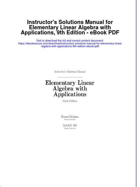 instructors solutions manual for elementary linear algebra with