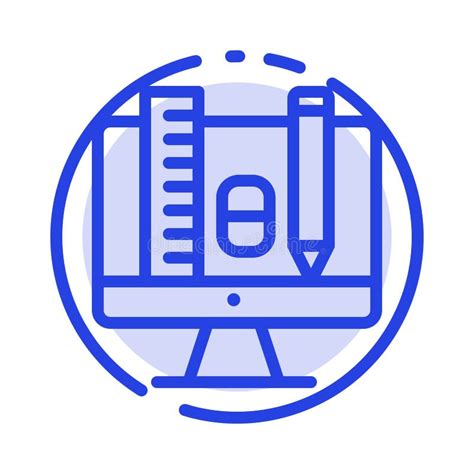 Computer Education Scale Pencil Blue Dotted Line Line Icon Stock