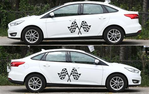 비닐 자동차 외관 스티커 및 데칼 스포츠 레이싱 스타일 멋진 흑백 체크 무늬 플래그 자동차 스티커 Aliexpress