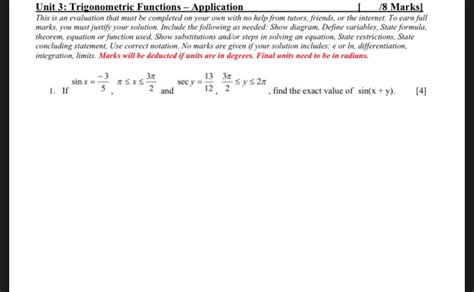 Solved Unit 3 Trigonometric Functions Application [8