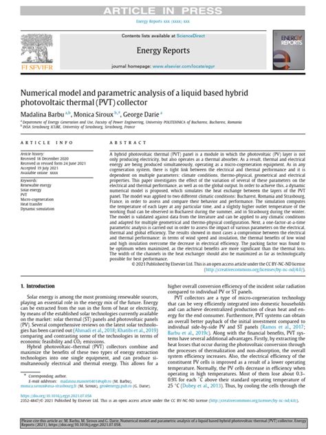 Numerical Model And Parametric Analysis Pdf Photovoltaics Heat