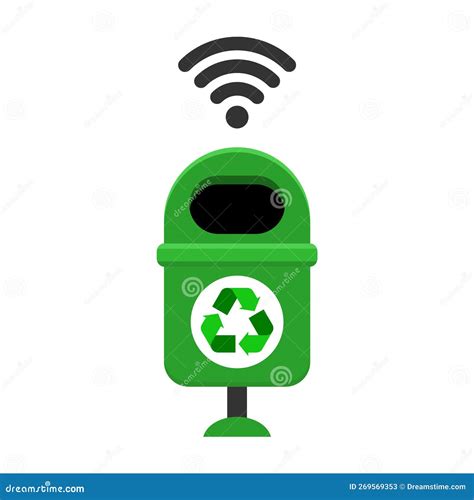 Smart Trash Can Recycle Bin With Network Signal Internet Of Things Technology Stock Vector